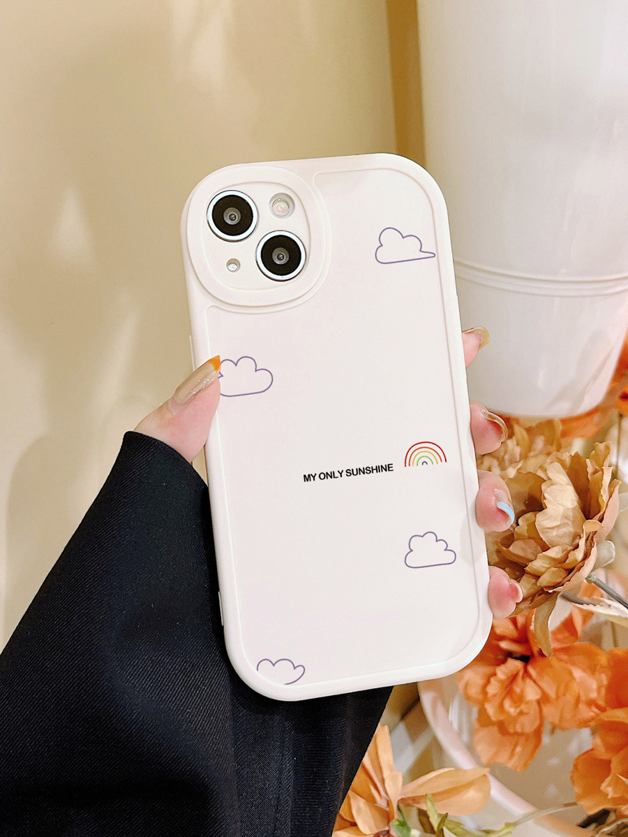 1pc Cloud Painted White Phone Case With "My Only Sunshine" Text, For ...