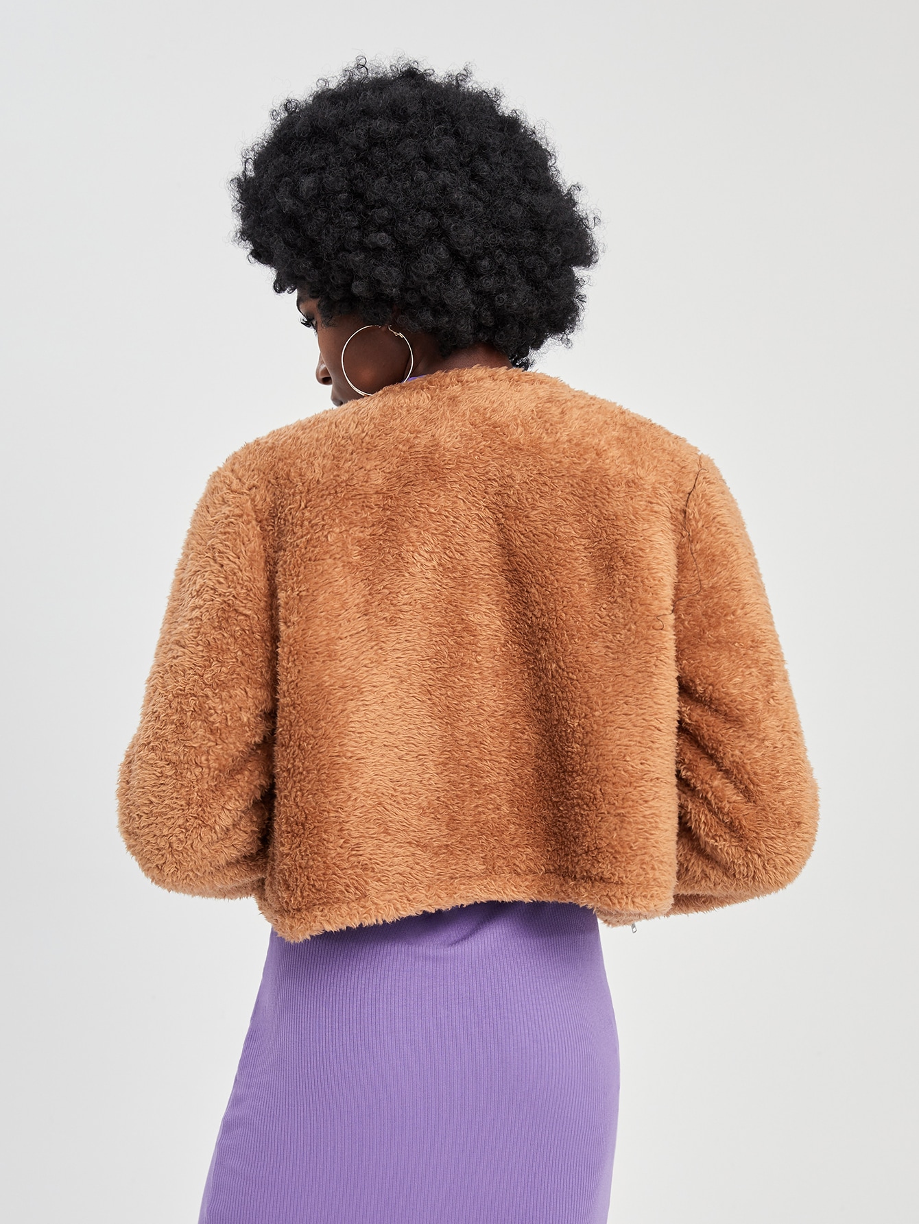 Elia De Leon Open Front Teddy Jacket | SHEIN USA