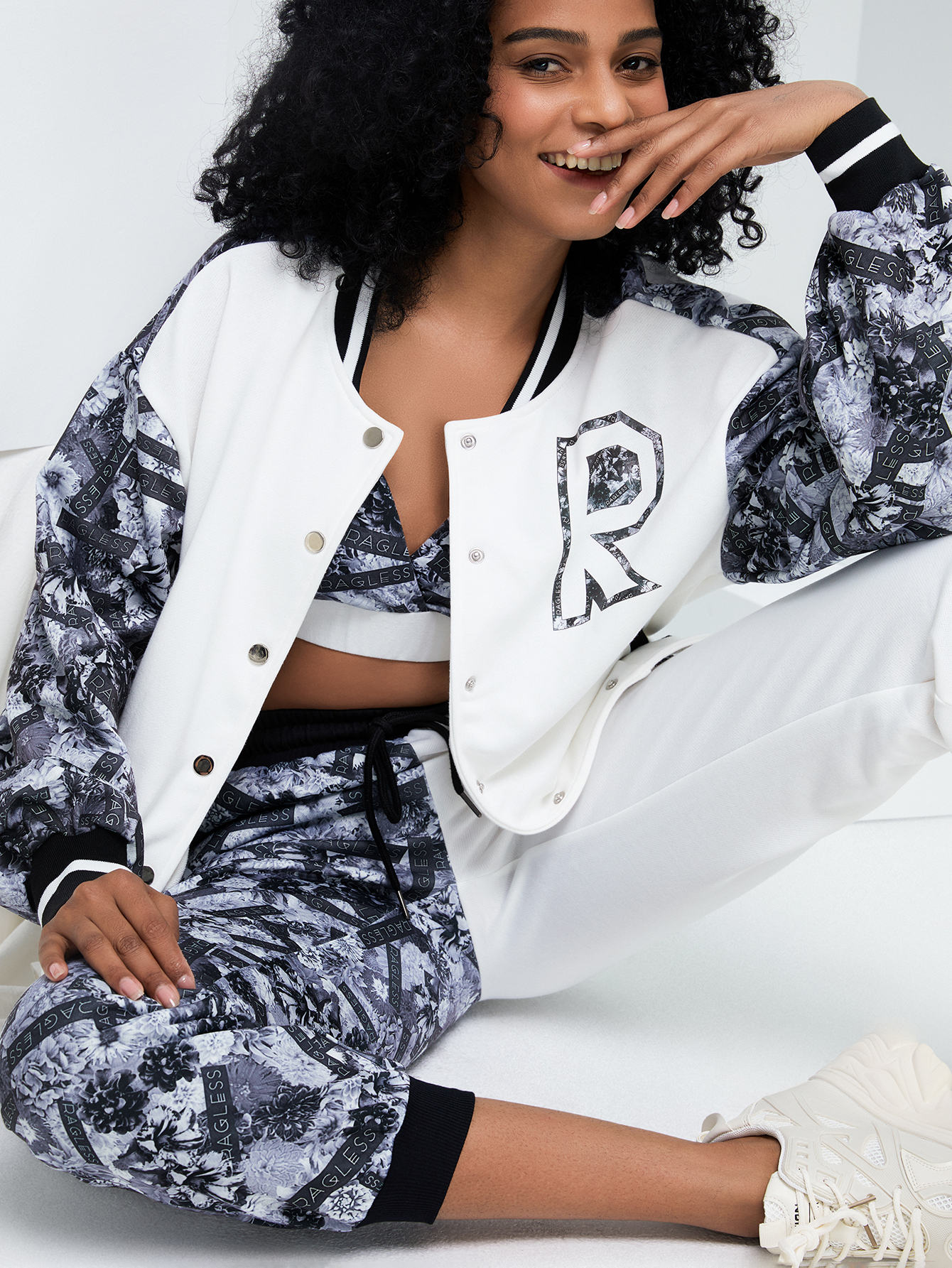 SHEIN X RAGLESS Letter Graphic Colourblock Drop Shoulder Bomber Jacket