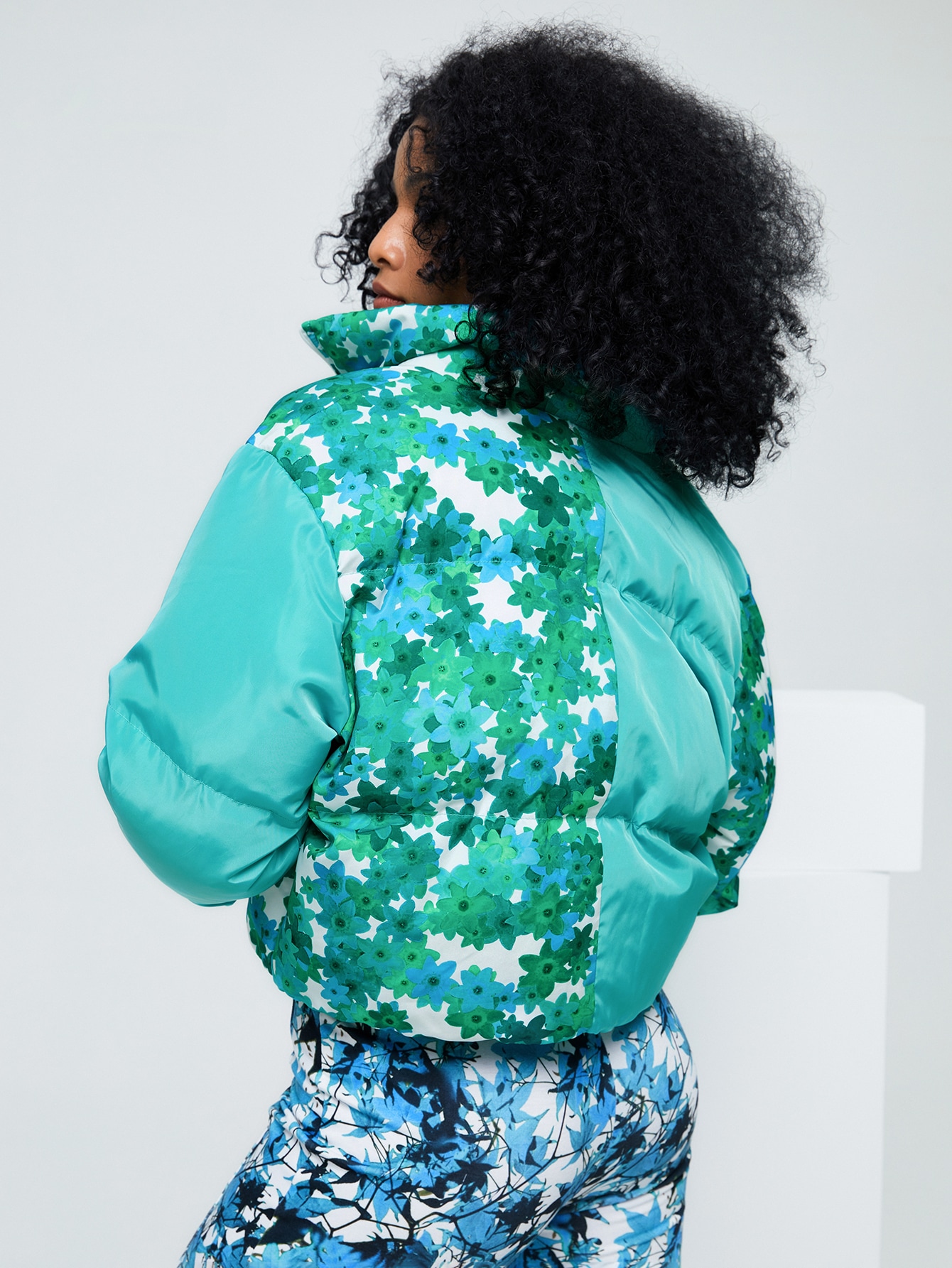 SHEIN X RAGLESS Floral Print Puffer Coat