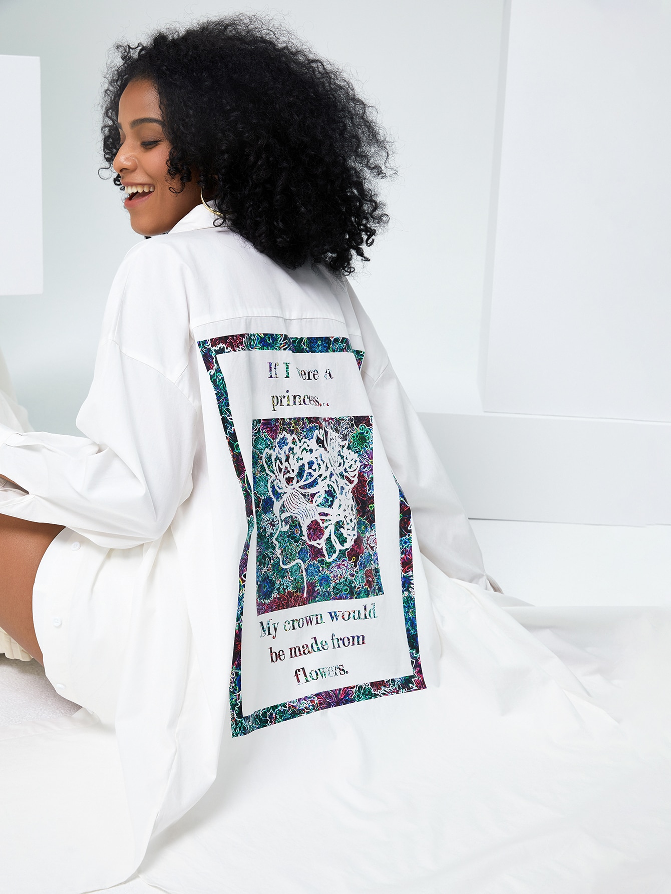 SHEIN X RAGLESS Figure & Slogan Graphic Drop Shoulder Shirt