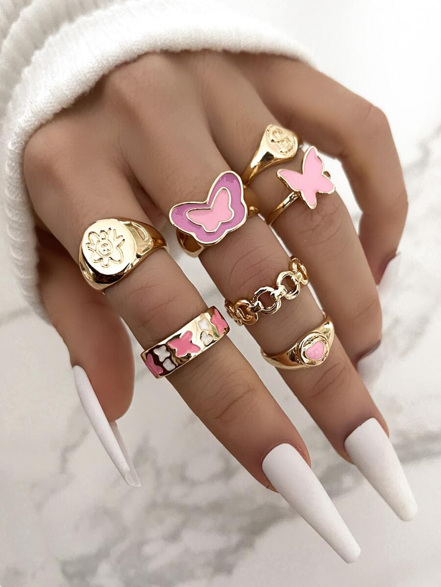 7pcs Butterfly Decor Ring | SHEIN USA
