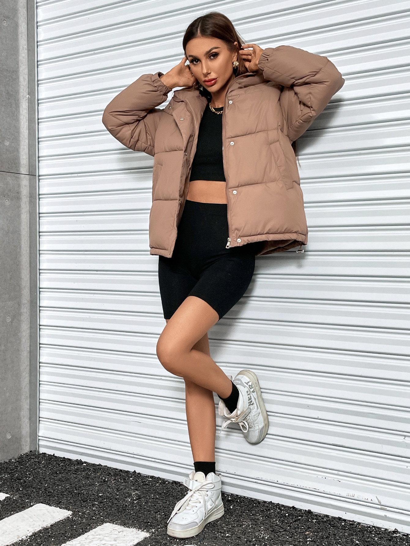 Slant Pocket Hooded Puffer Coat Shein Usa