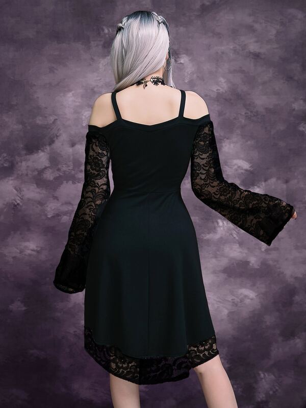 Gothic Cold Shoulder Grommet Lace Up Dress | SHEIN UK