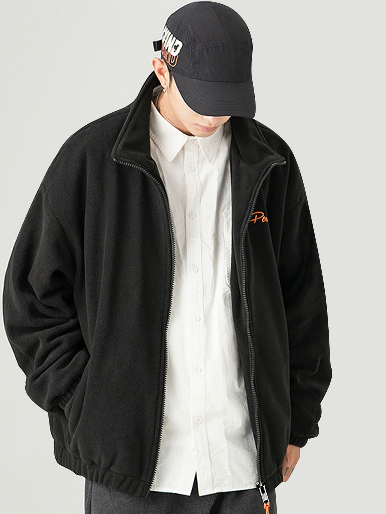 Manfinity Men Letter Embroidery Fleece Jacket | SHEIN USA