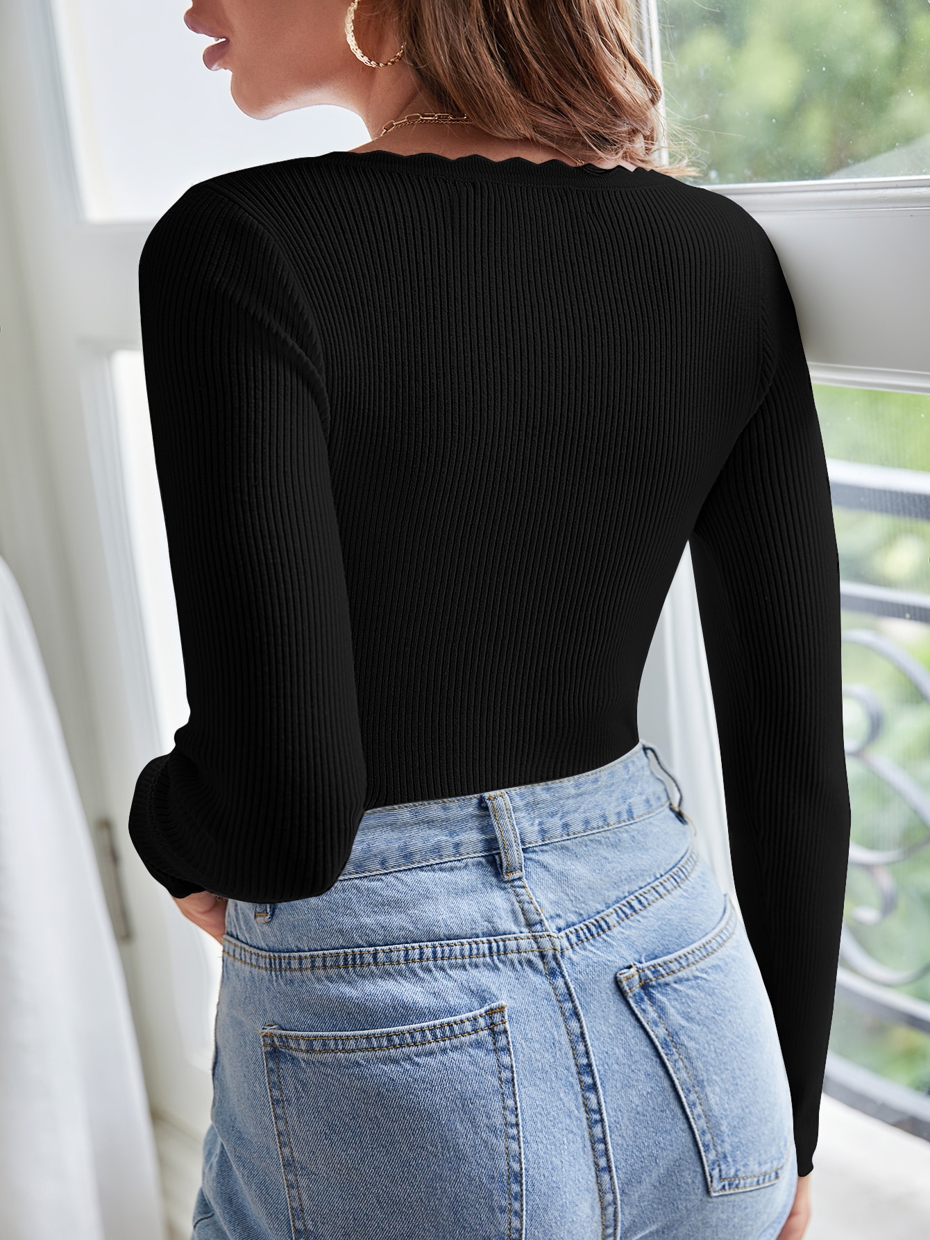 SHEIN Frenchy Scallop Trim Ribbed Knit Sweater | SHEIN Singapore SHEIN Frenchy Scallop Trim Ribbed Knit Sweater | SHEIN Singapore