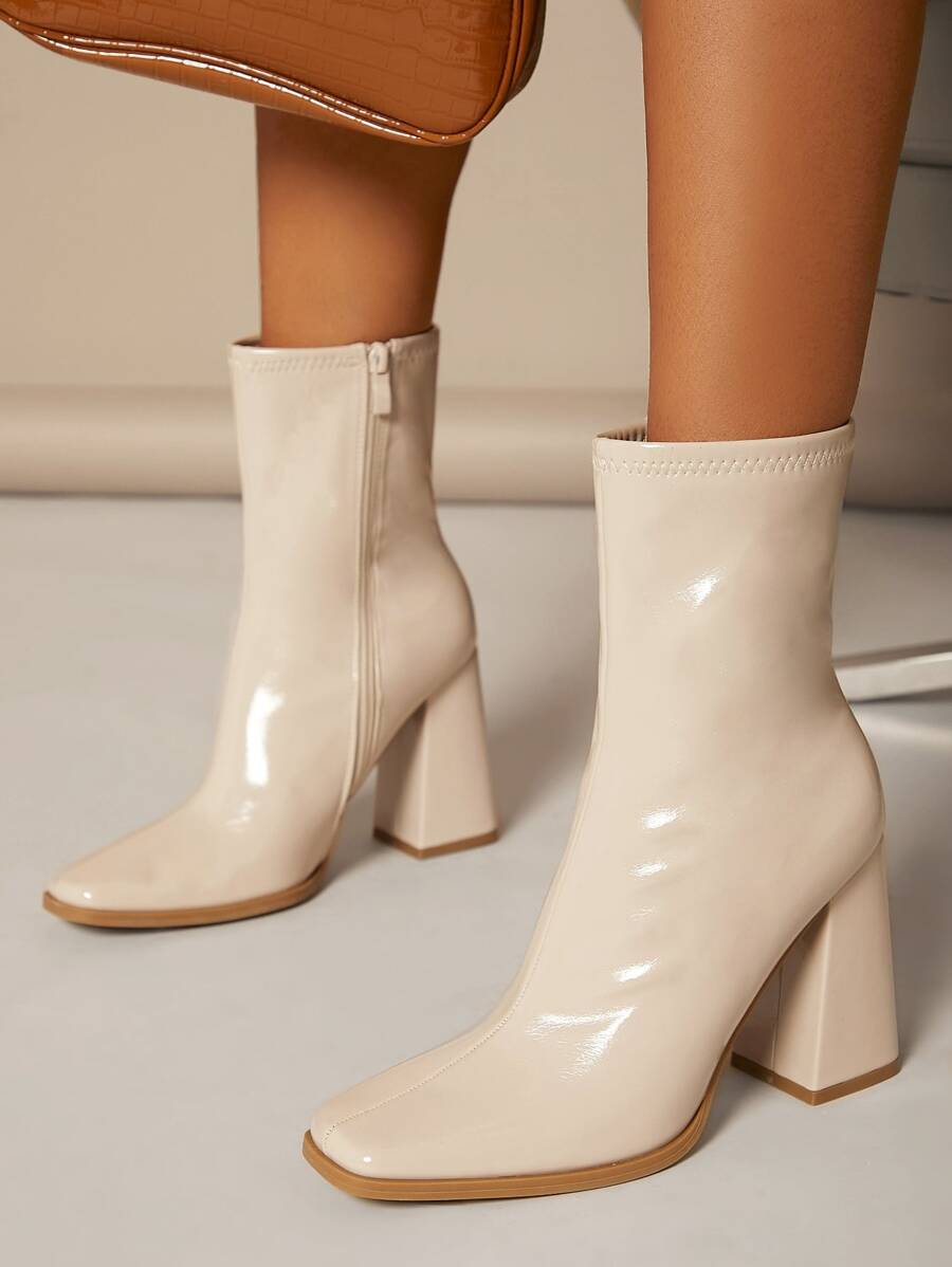 Minimalistic Fitted Chunky Heel Booties | SHEIN USA
