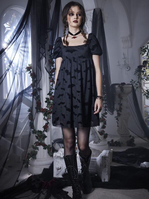 Goth Bat Print Contrast Mesh Dress | SHEIN USA
