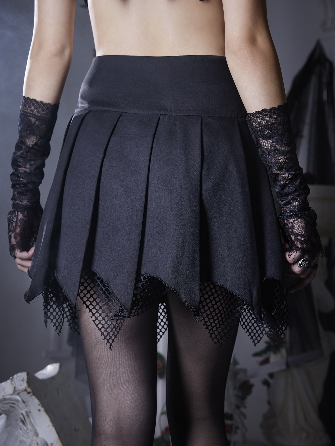 Goth Lace Up Contrast Lace Skirt | SHEIN USA
