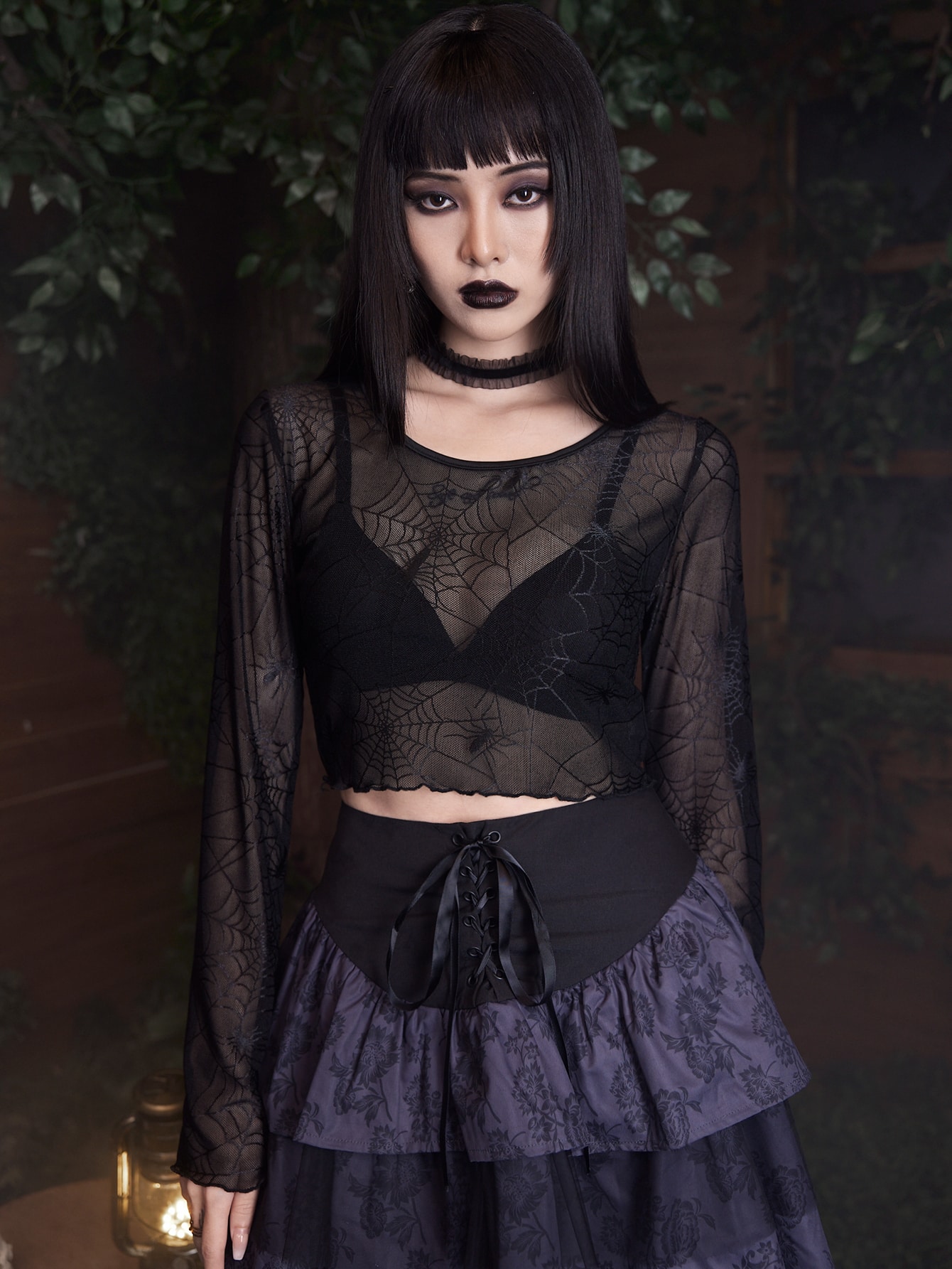 ROMWE Goth Sheer Mesh Crop Top Without Bra | SHEIN USA