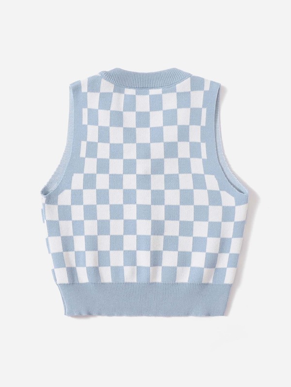 SHEIN Kids EVRYDAY Girls Checker Print Sweater Vest Without Tee | SHEIN USA