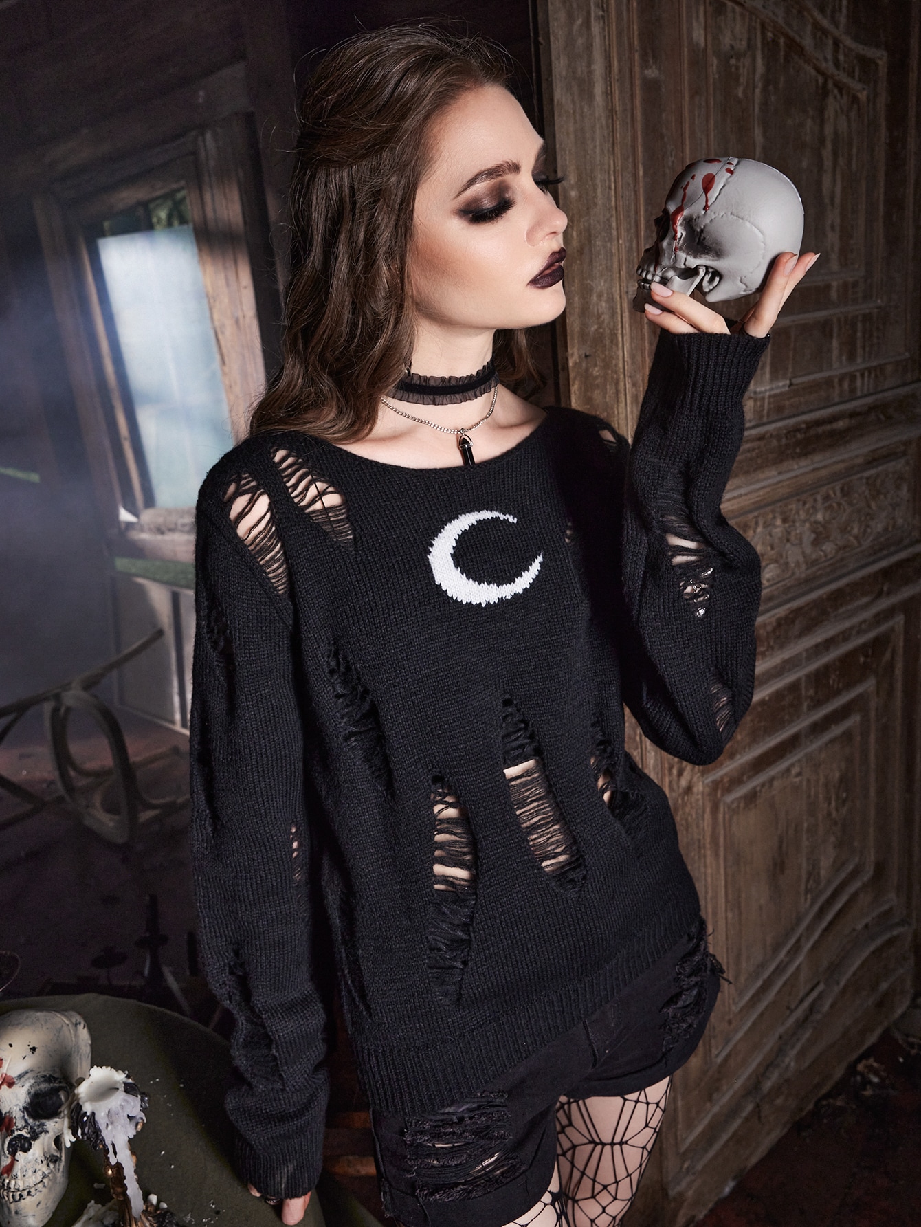 Goth Moon Pattern Sweater | SHEIN USA