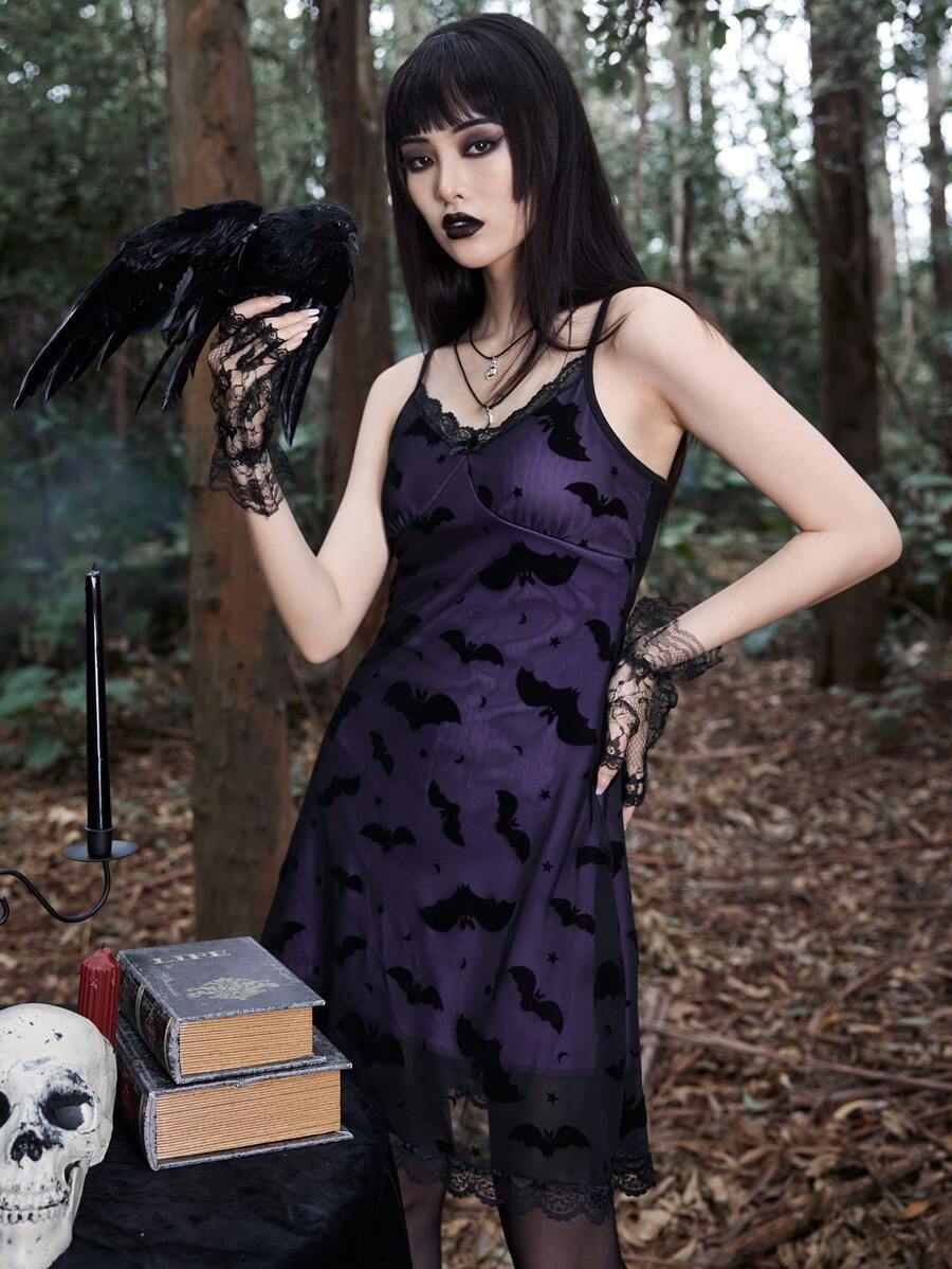 Romwe Goth Contrast Bat Mesh Cami Dress Shein Usa