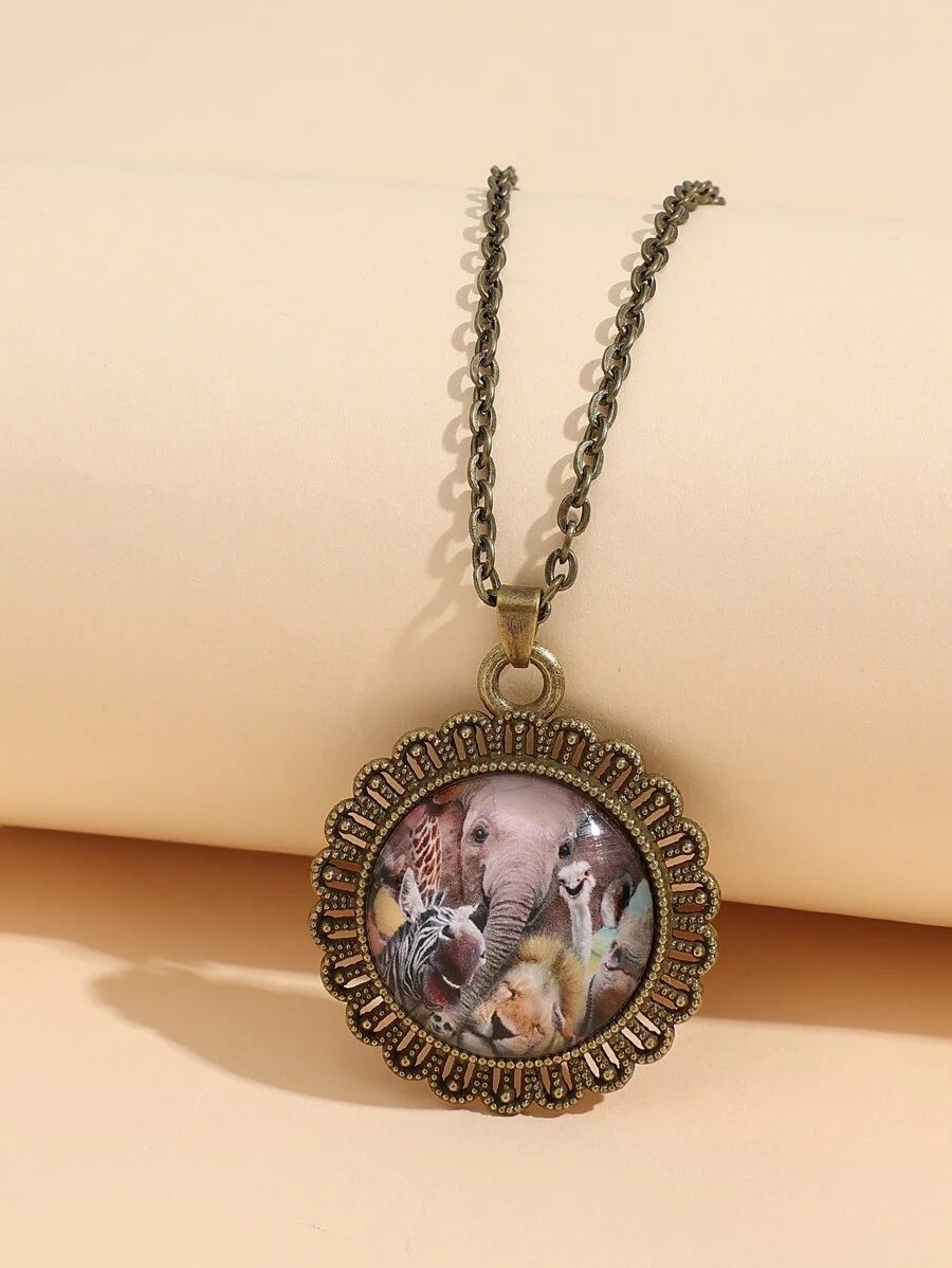 Animal Pattern Round Pendant Necklace | SHEIN USA