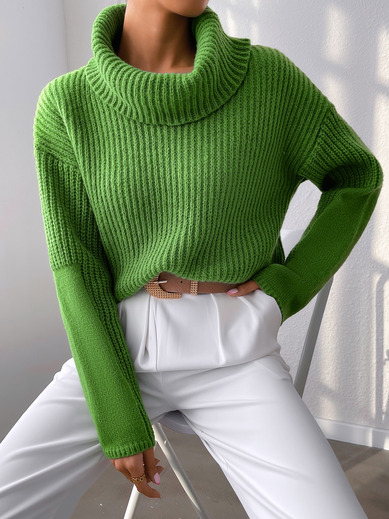 Cowl Neck Drop Shoulder Sweater Shein Usa