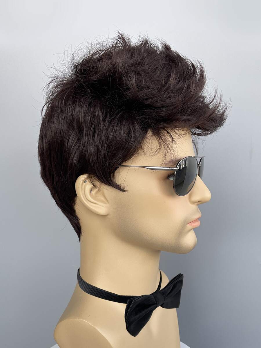 Men Short Straight Brown Synthetic Wig Quiff Mohawk Spiky Hairstyle ...