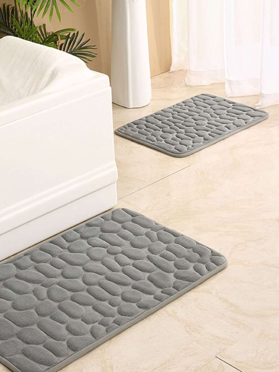 1pc Light Gray Embossed Stone Patterned Sponge Bathroom Mat, Non Slip ...
