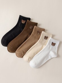 5pairs Bear Embroidered Crew Socks | SHEIN USA