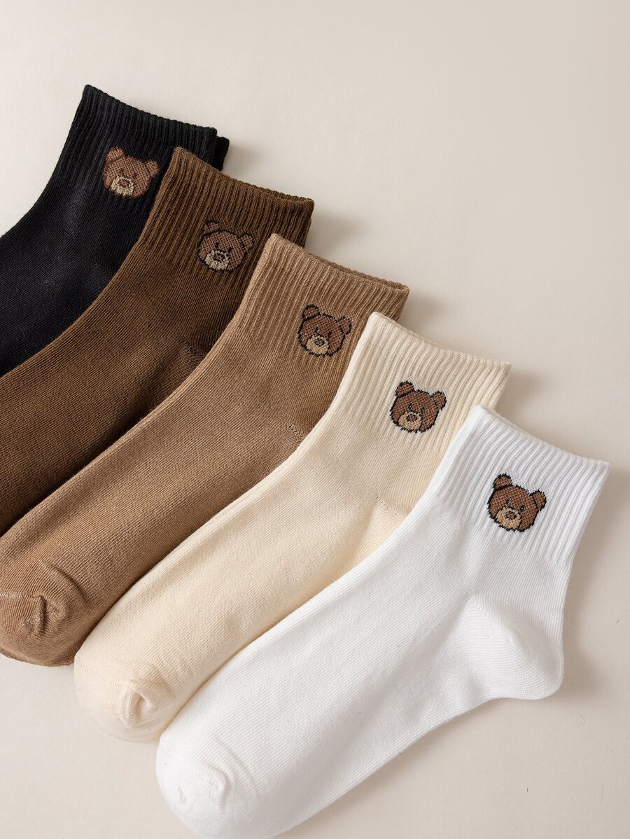 5pairs Bear Embroidered Crew Socks | SHEIN USA