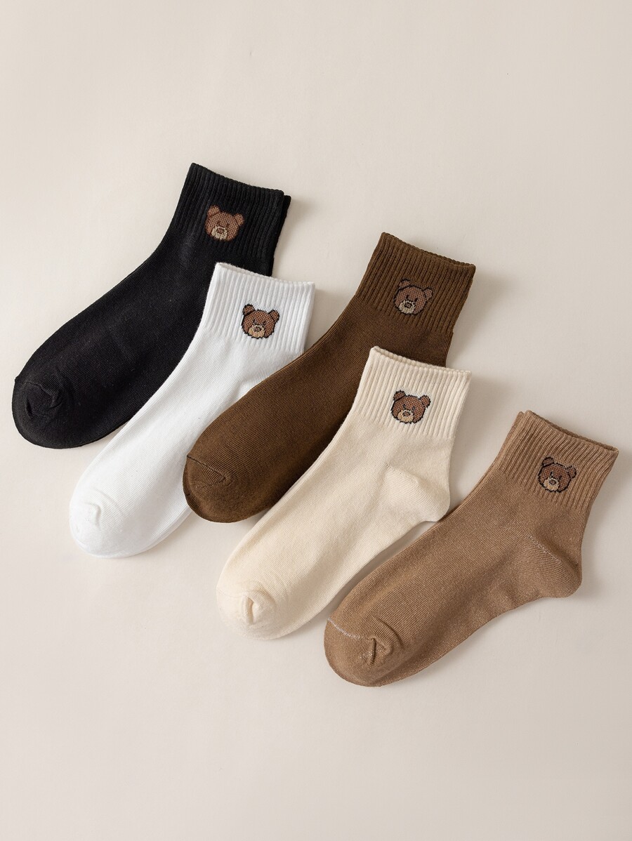 5pairs Bear Embroidered Crew Socks | SHEIN USA