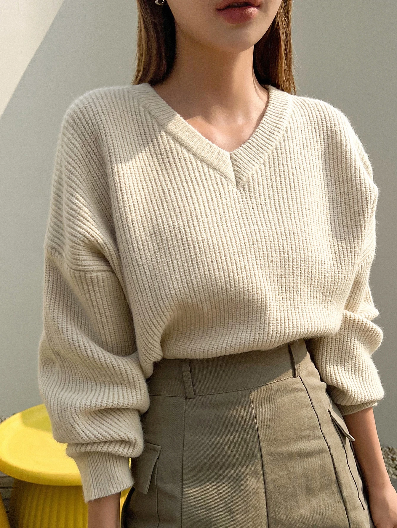 DAZY V Neck Drop Shoulder Oversized Sweater | SHEIN USA