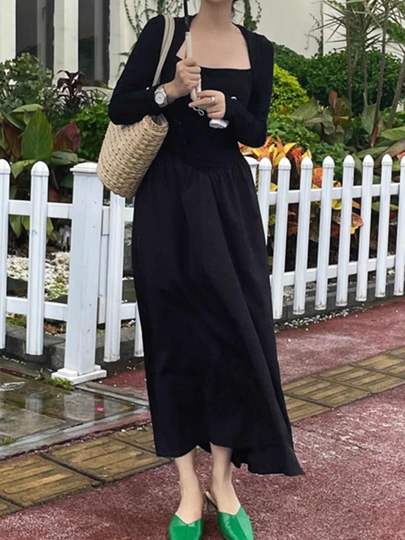 Honeyspot Solid Queen Anne Neckline Dress | SHEIN USA