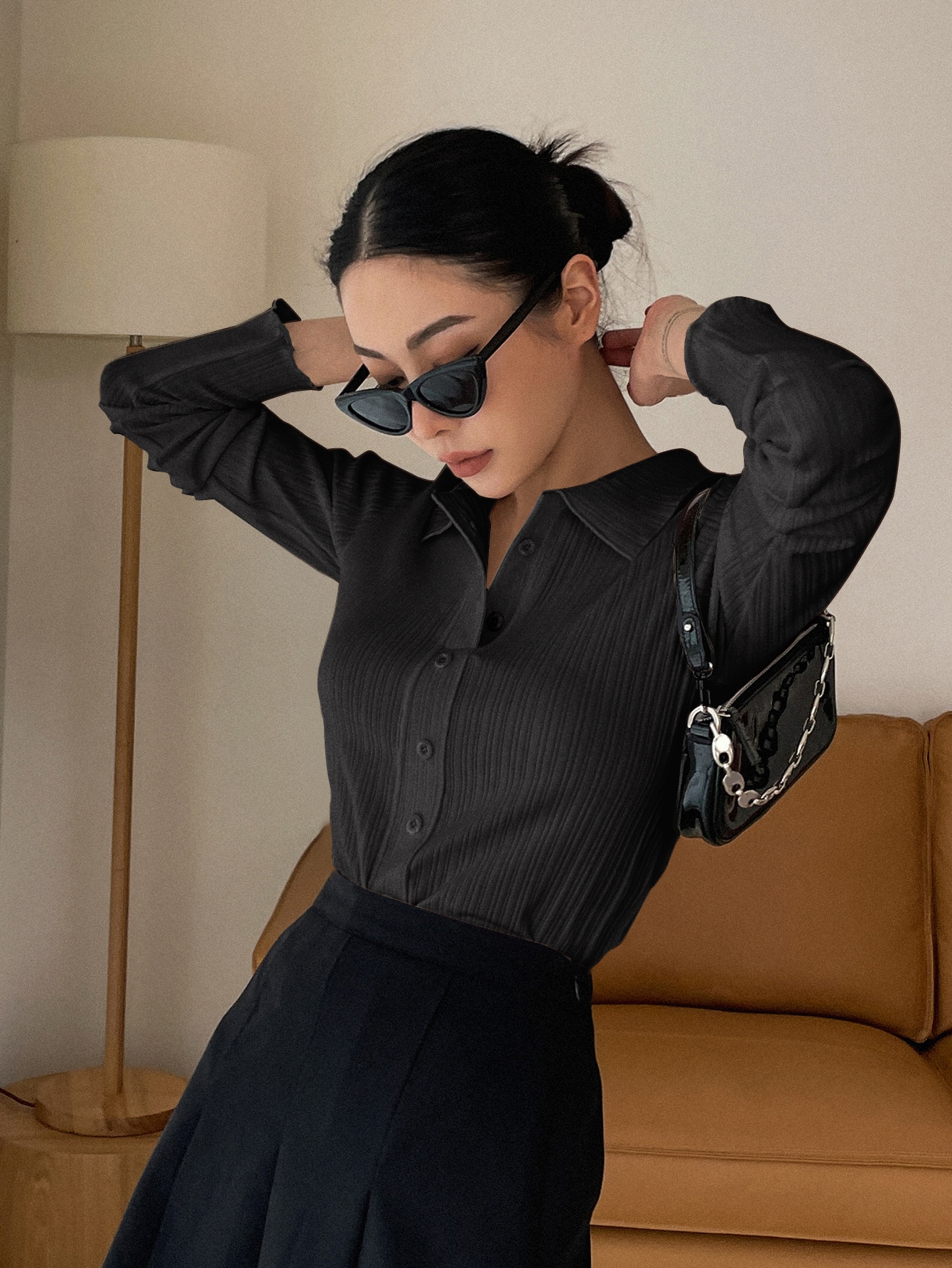 DAZY Button Print Placket Rib Knit Tee | SHEIN USA