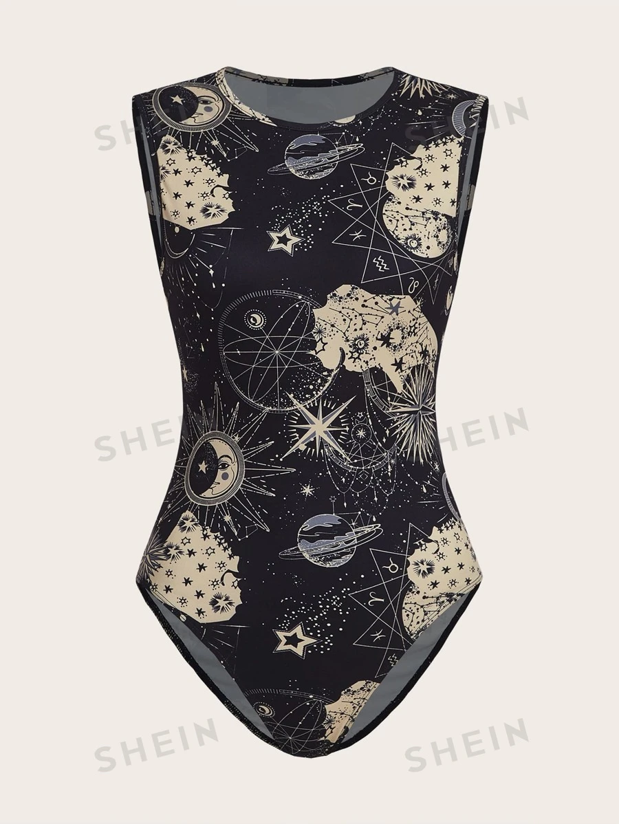 SHEIN EZwear Body tank con estampado de galaxia | Moda de Mujer | SHEIN ...