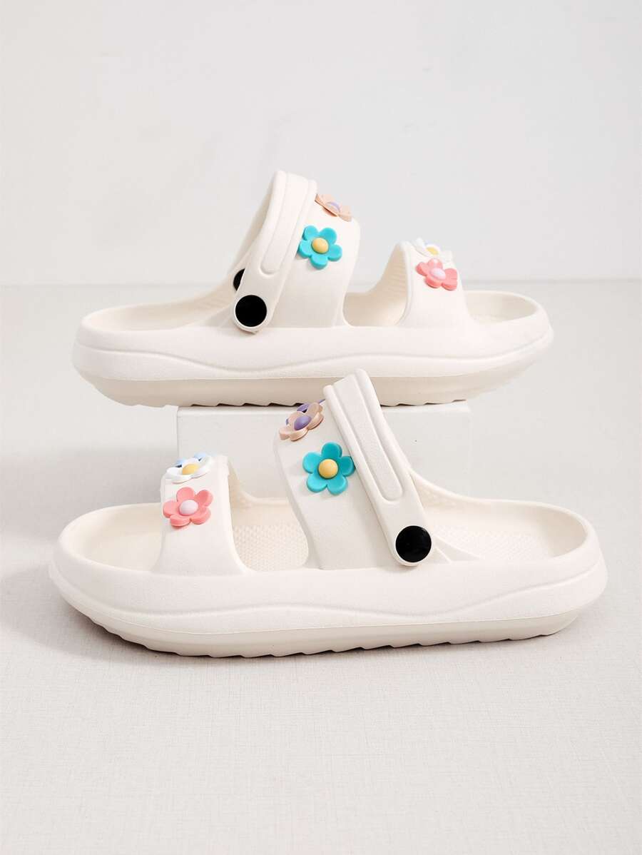 Women's Cute Flower Decor Non-Slip Slides, Indoor EVA Soft Sole Home ...