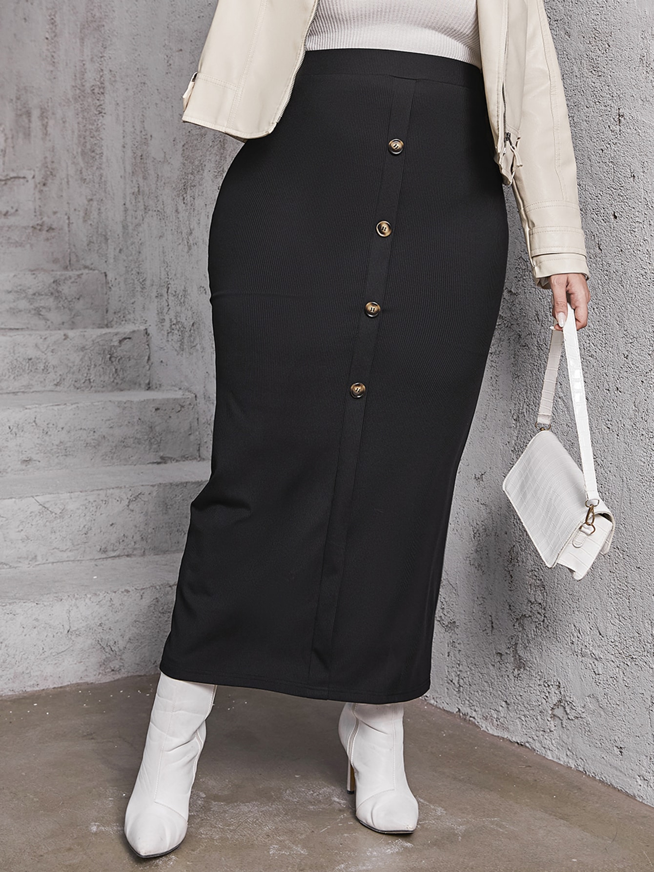 SHEIN Modely Plus Button Front Pencil Skirt | SHEIN South Africa