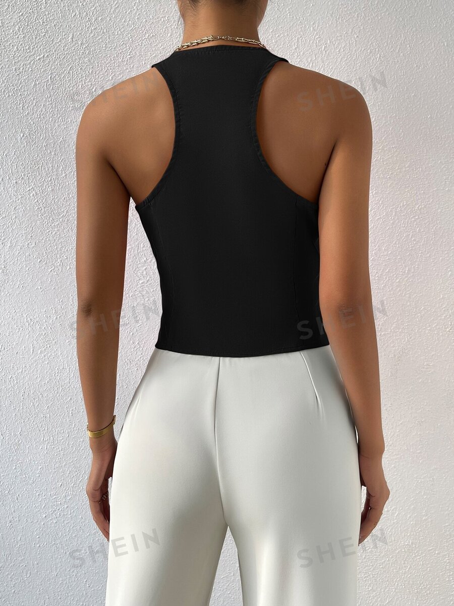 SHEIN BIZwear Solid Button Front Waistcoat Workwear | SHEIN UK