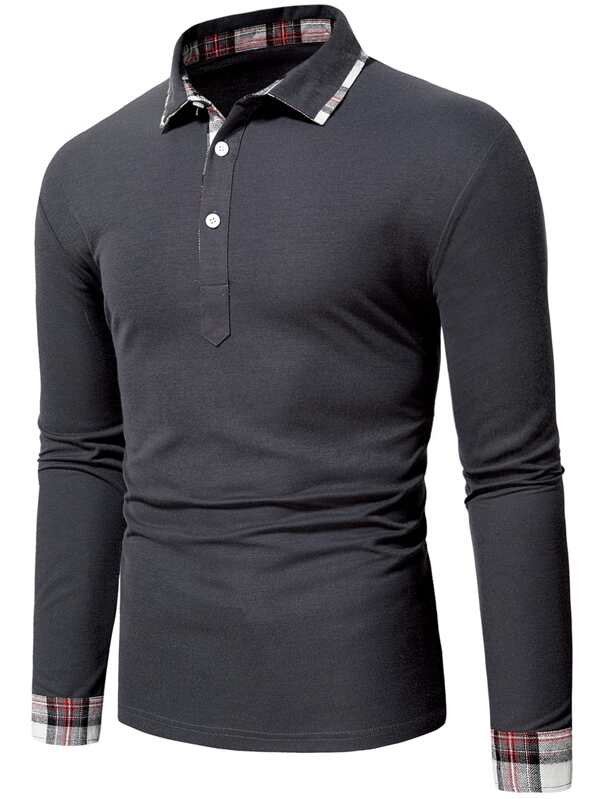 Men Contrast Plaid Polo Shirt | SHEIN USA