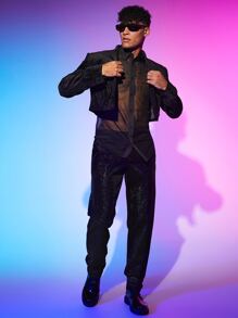 Manfinity Fever City Men Glitter Crop Blazer & Pants Suit Set | SHEIN USA
