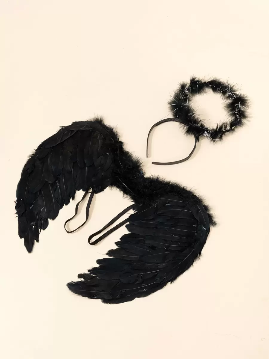 Set Of 2 Black Feather Angel Headband Wings | SHEIN USA
