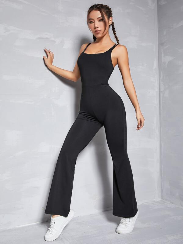 Yoga Sxy Criss Cross Back Flare Leg Sports Jumpsuit Shein Usa