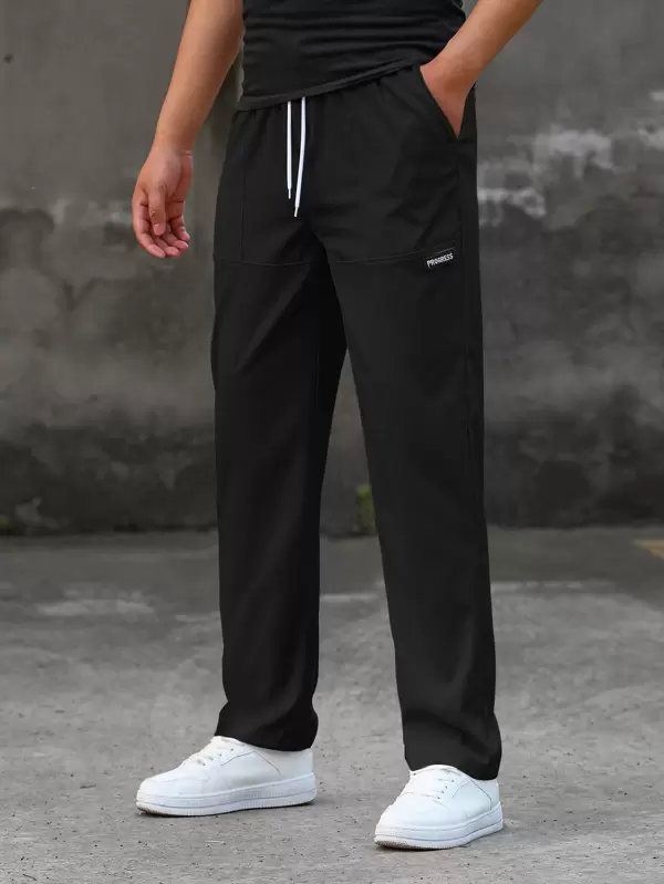 Manfinity Homme Men Letter Patched Drawstring Waist Straight Leg
