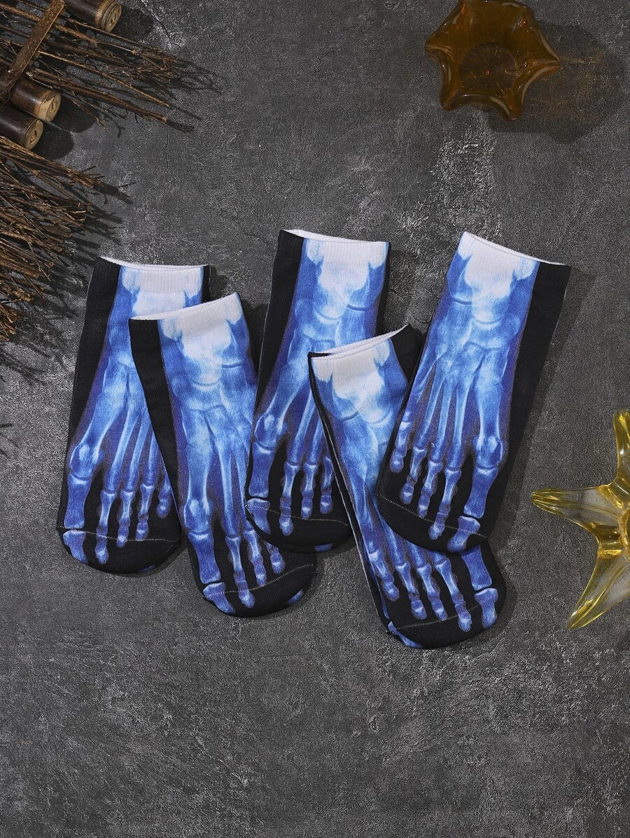 5pairs Skeleton Feet Print Ankle Socks | SHEIN USA