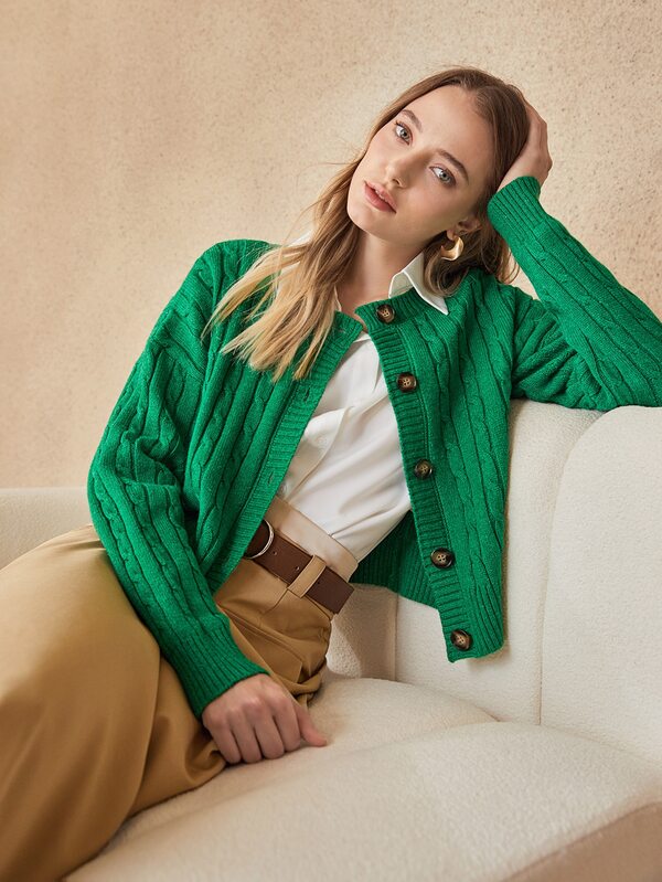 MOTF PREMIUM WOOL-MIX CABLE KNIT CARDIGAN | SHEIN USA