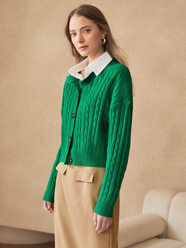 MOTF WOOL-MIX CABLE KNIT CARDIGAN | SHEIN USA