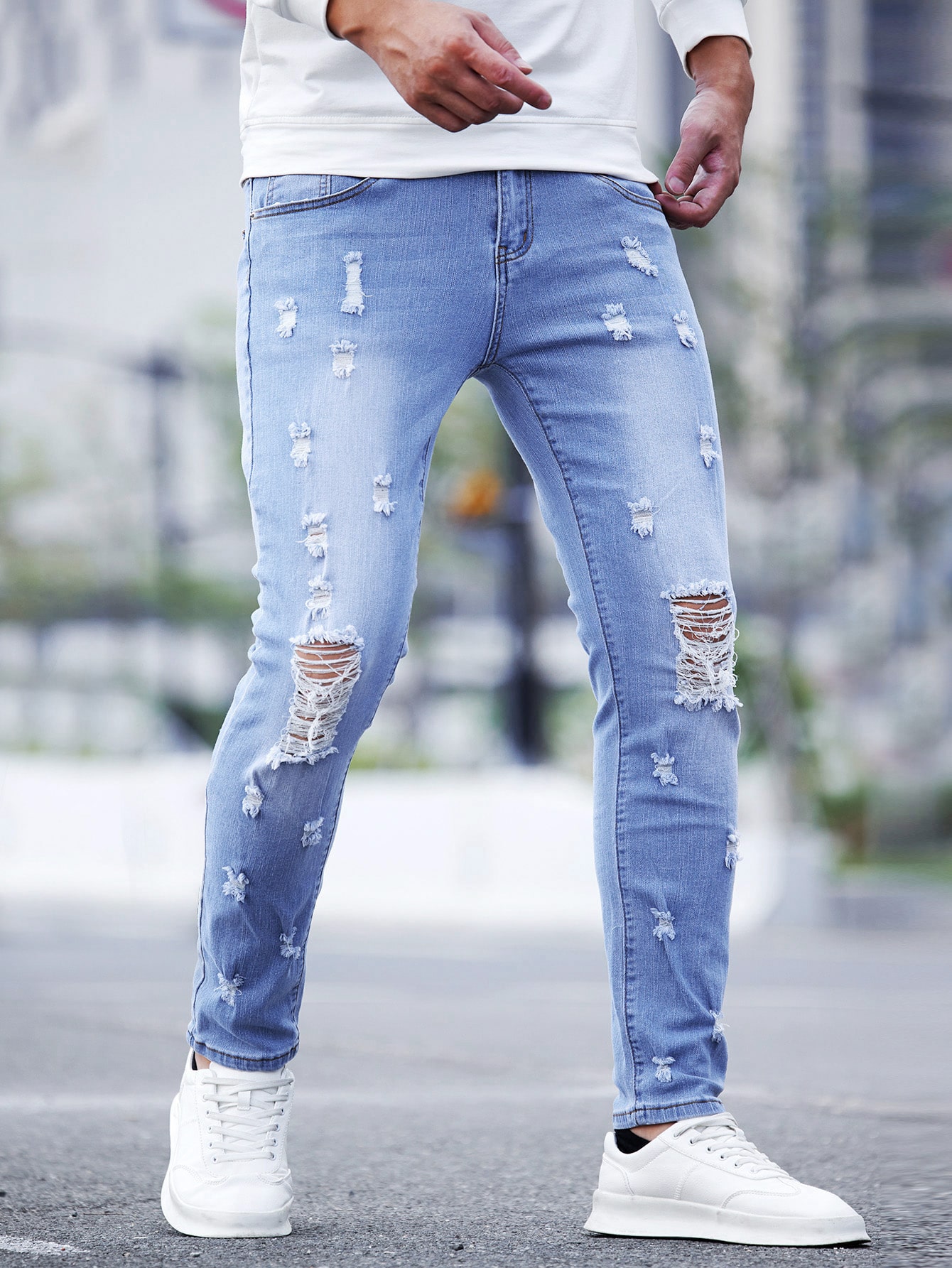 Manfinity Men Ripped Frayed Skinny Jeans | SHEIN USA