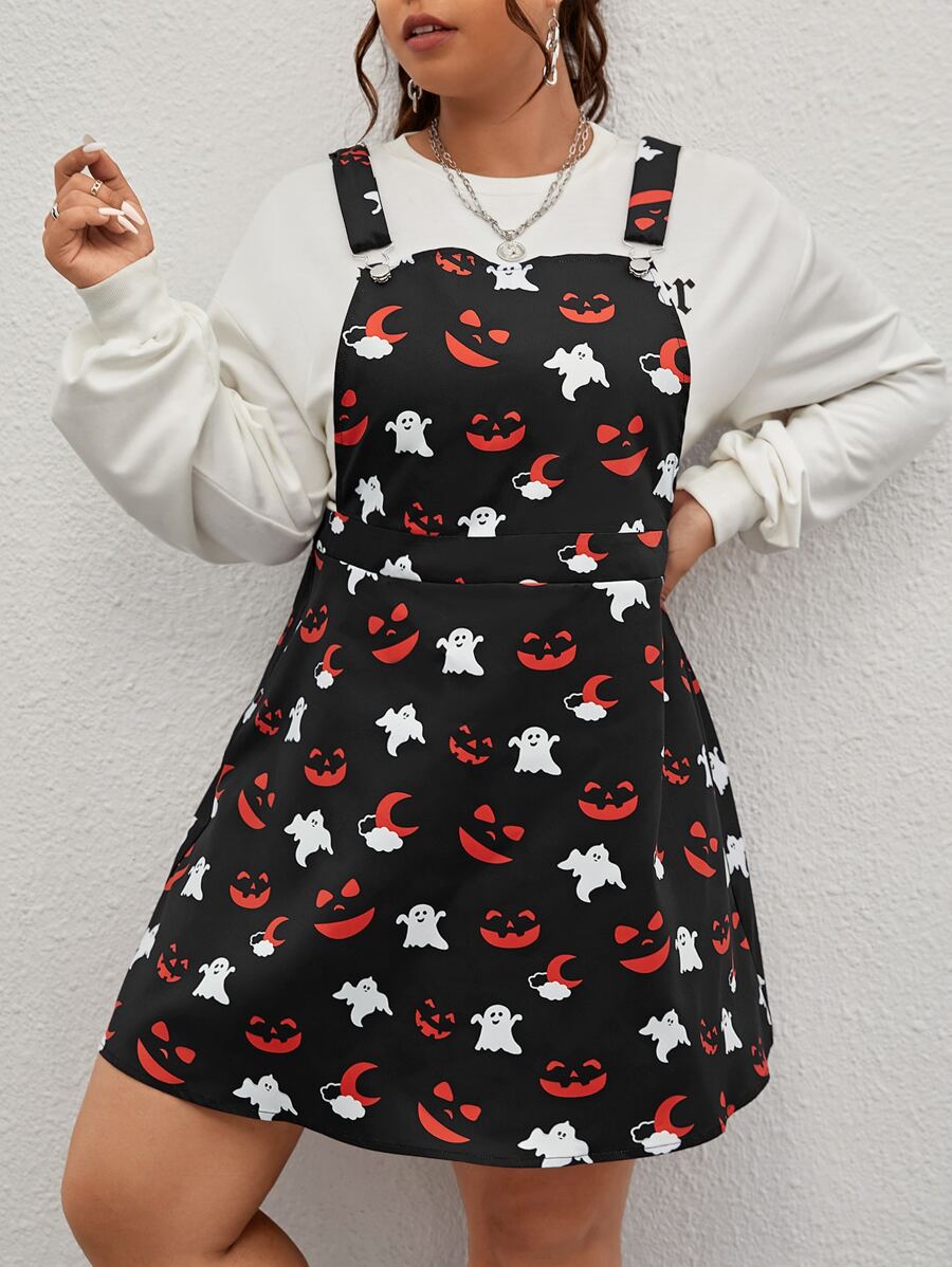 SHEIN Plus Halloween Print Overall Dress | SHEIN USA