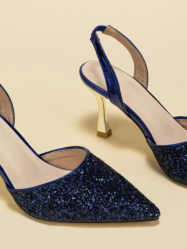 Sequin Decor Point Toe Pyramid Heeled Slingback Pumps | SHEIN USA