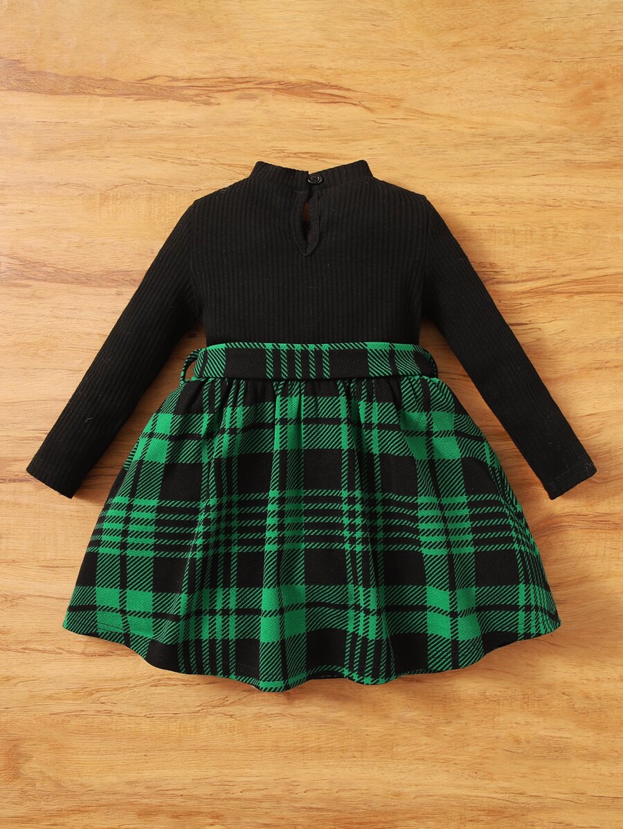SHEIN Baby Girl Plaid Printed Belted Dress, Comfortable, Cute And Sweet ...