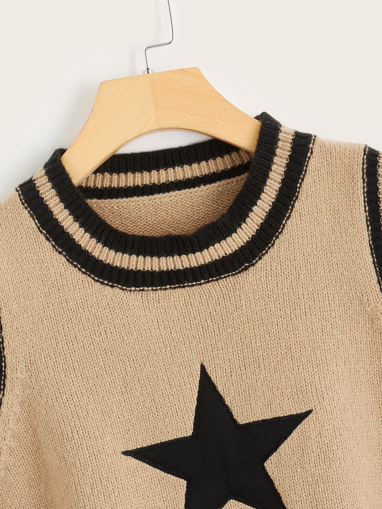 Star Embroidery Striped Trim Sweater Vest | SHEIN UK
