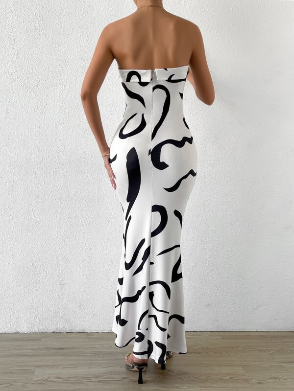 SHEIN Privé Graphic Print Mermaid Hem Tube Dress | SHEIN USA