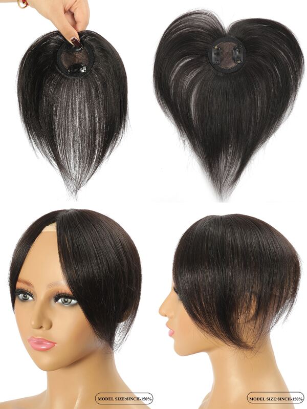 Virgin Human Hair Topper Natural Black Top Hairpiece Air Bangs Straight ...