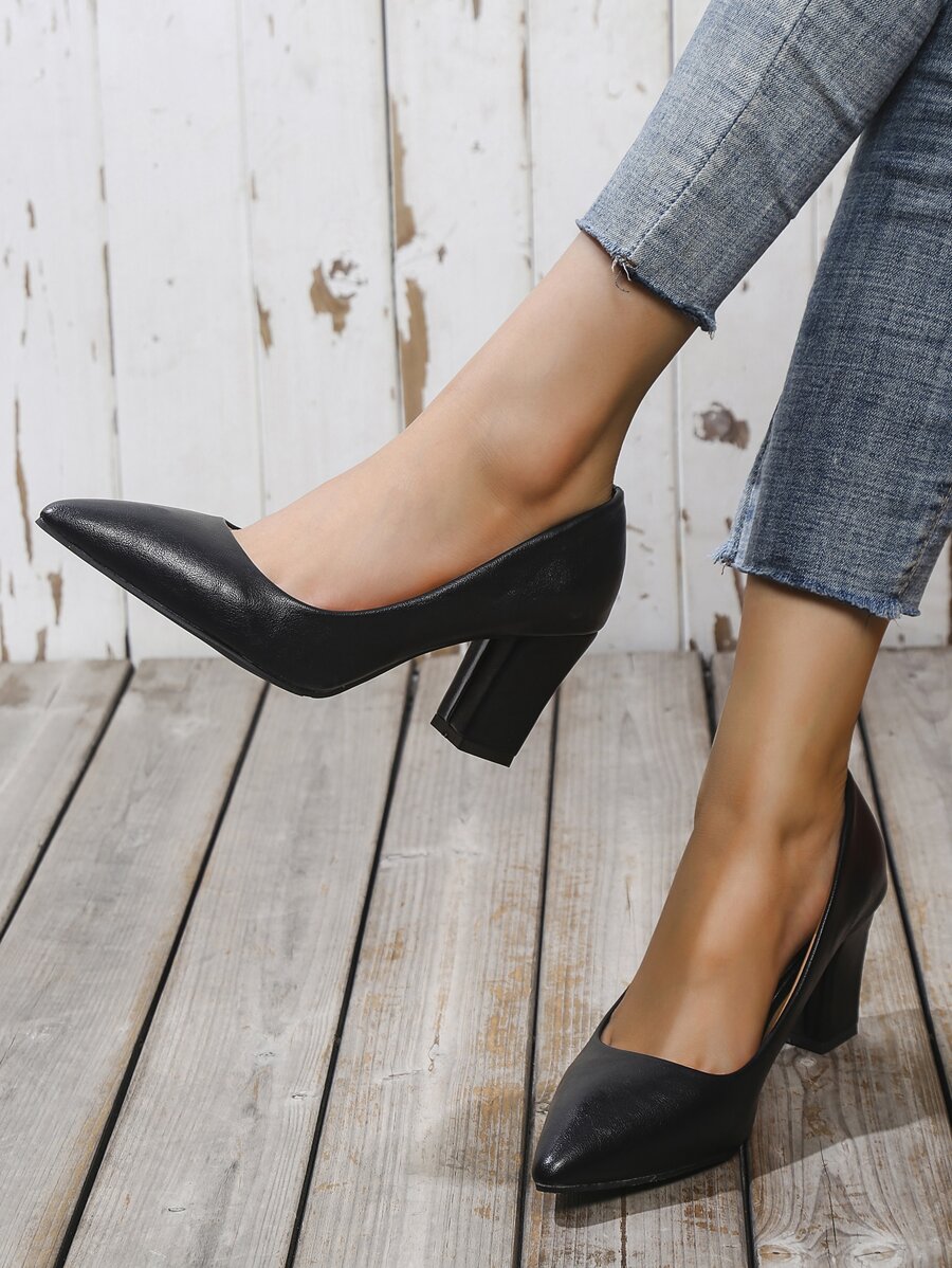 Point Toe Chunky Heeled Court Pumps | SHEIN USA