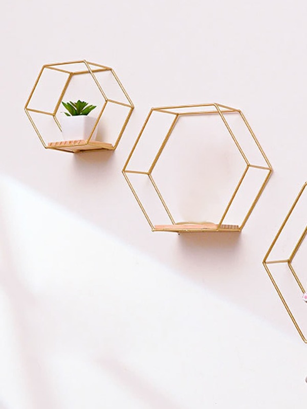 1pc Geometric Design Wall Mounted Storage Rack, Iron Gold Plant Rack ...