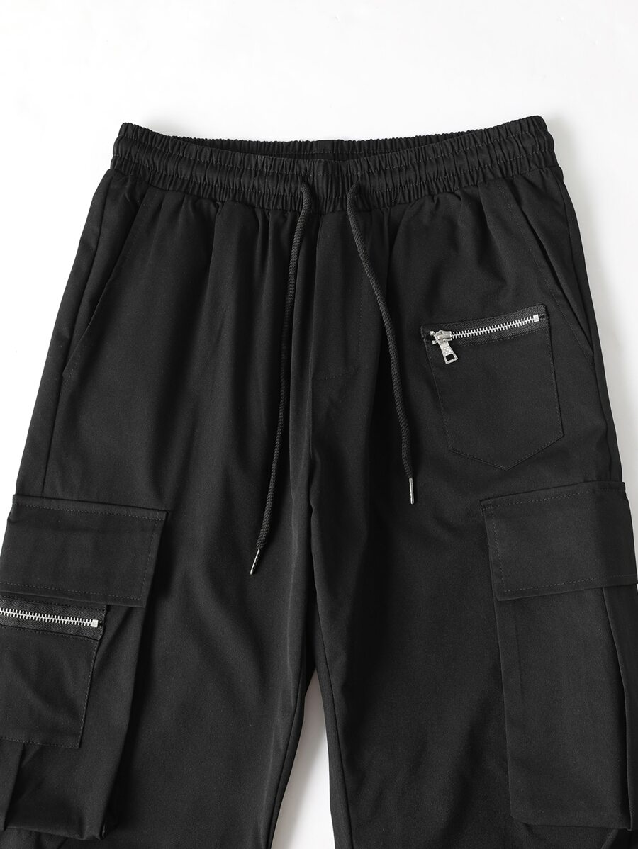 Manfinity EMRG Loose Men's Cargo Pants With Drawstring Waist Baggy Long Plain Black Going Out ...