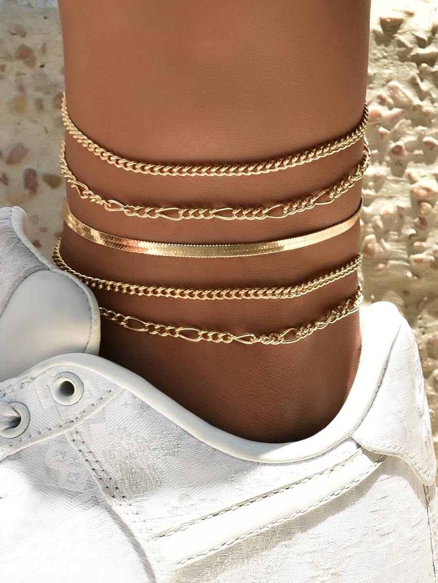 5pcs Solid Minimalist Anklet | SHEIN UK